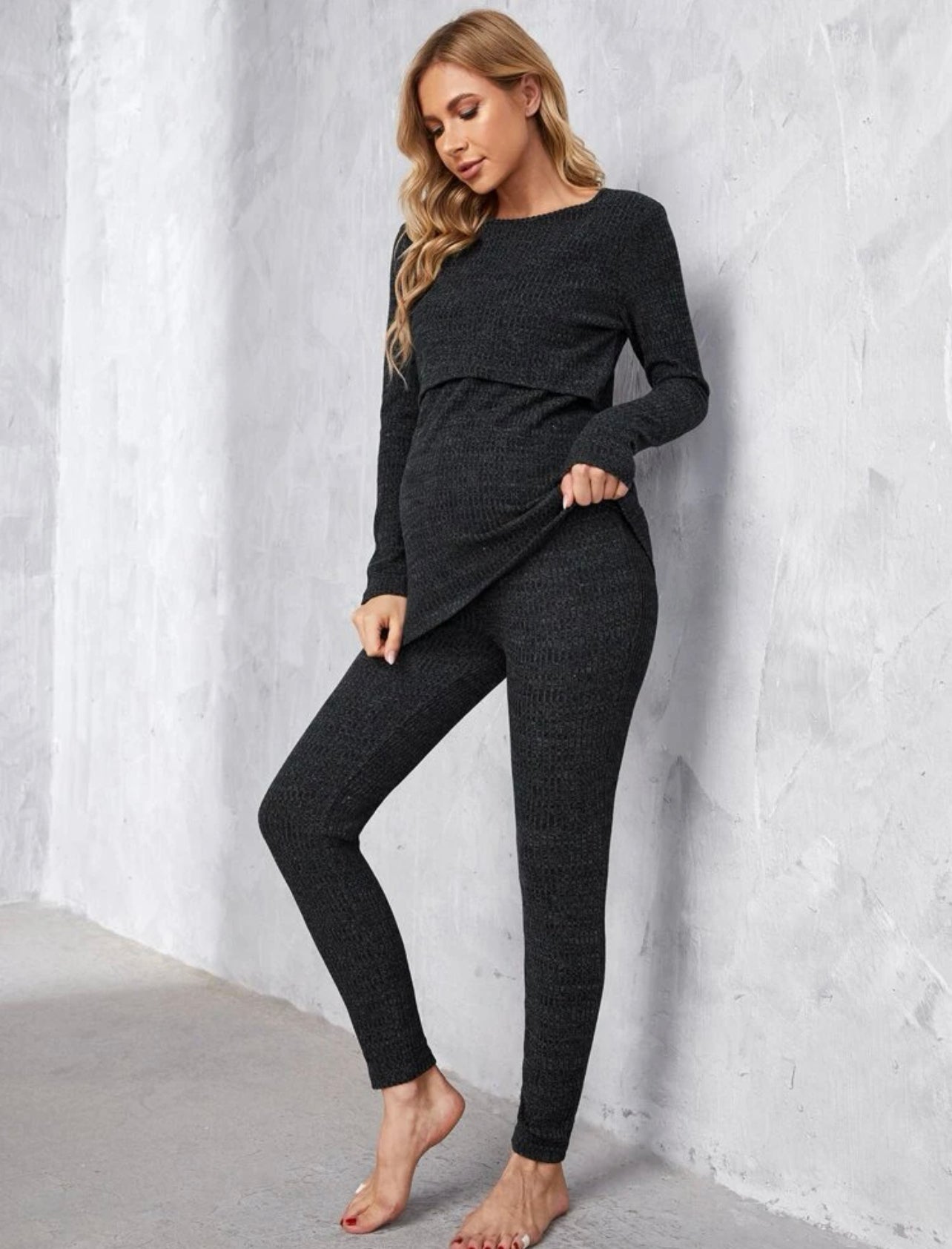 Maternity Ribbed Lounge Set - Charcoal – Baby Couture